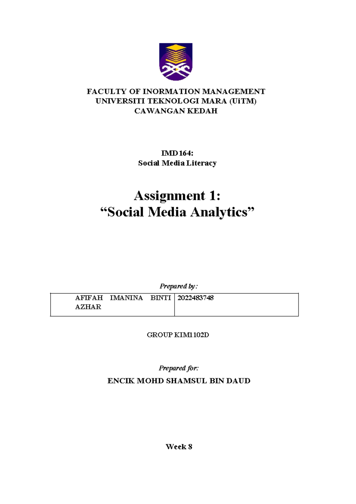 Social Media Analytics: Insights & Implications for IMD164 Assignment 1 - Studocu