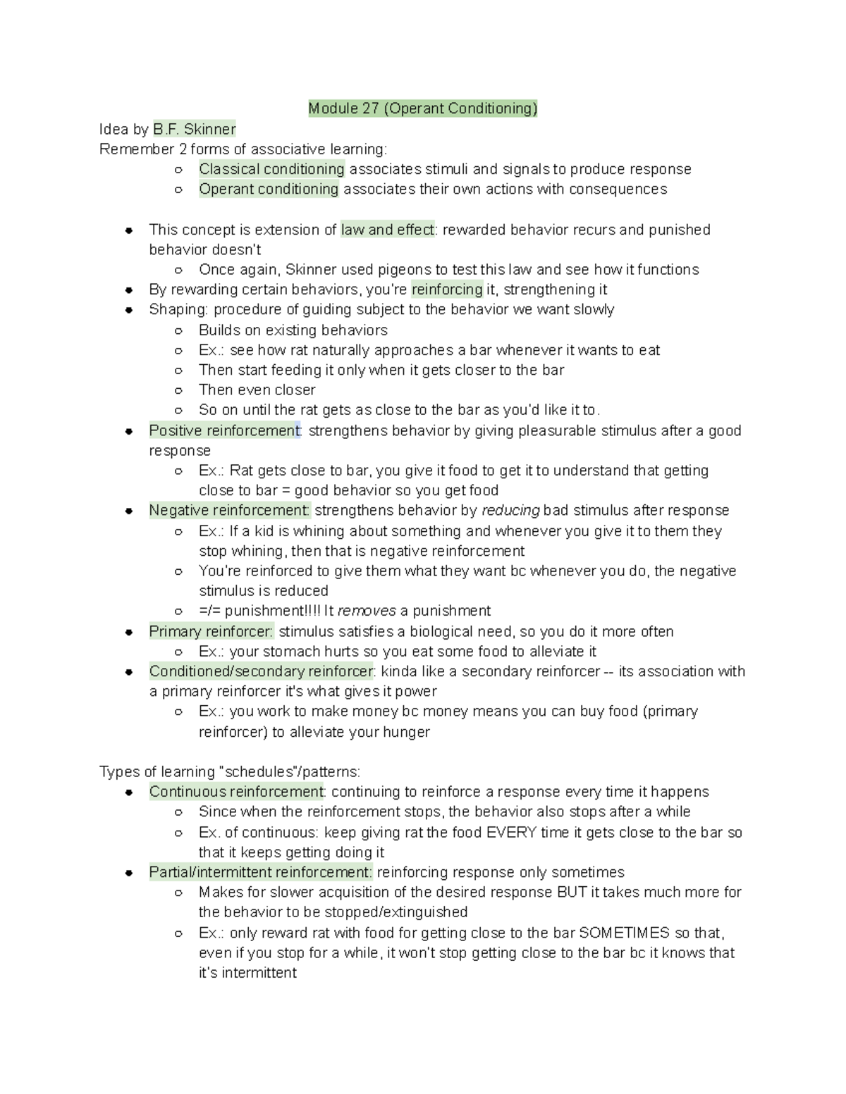Modules 27-64 AP Psychology Notes - Module 27 (Operant Conditioning ...