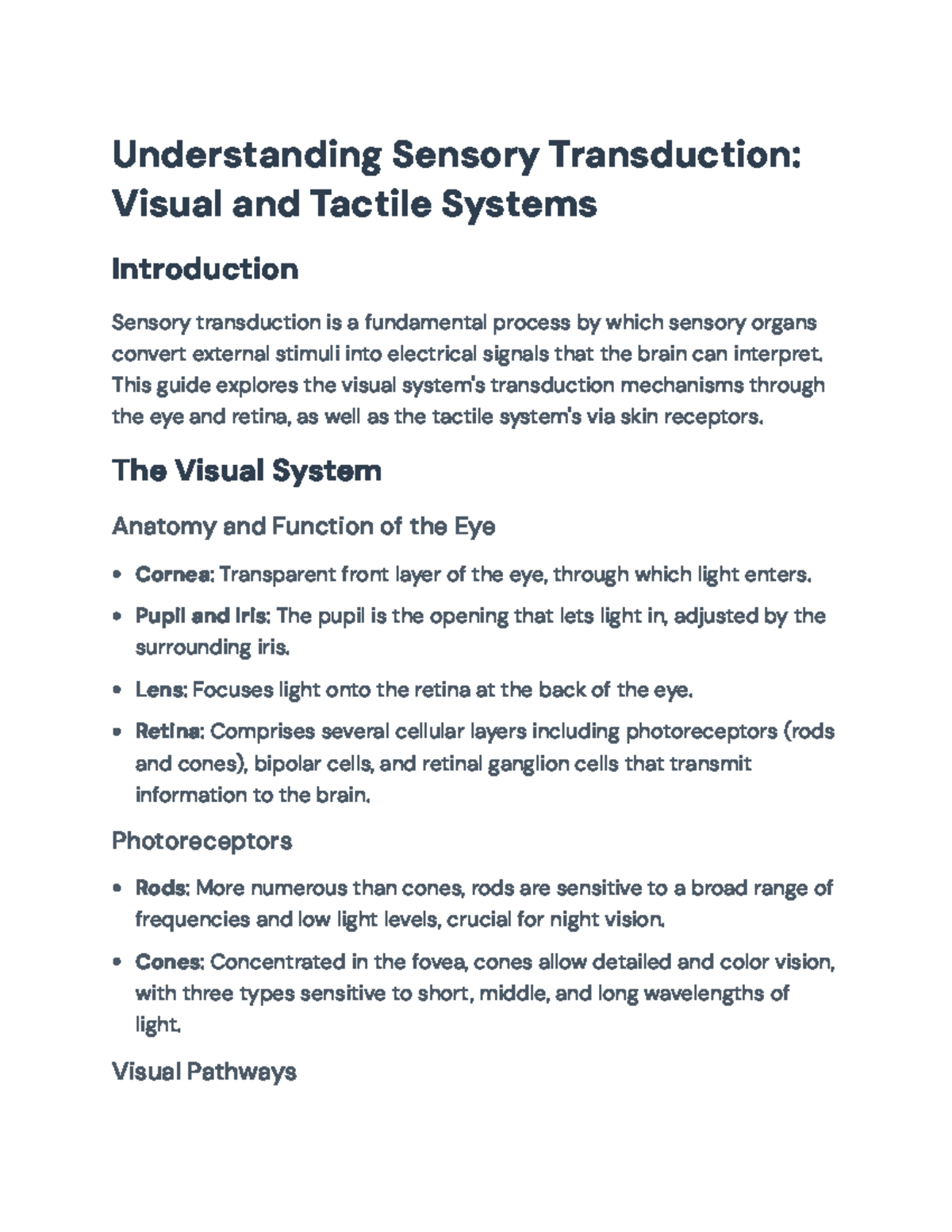 Understanding Sensory Transduction: Visual and Tactile Systems Overview ...