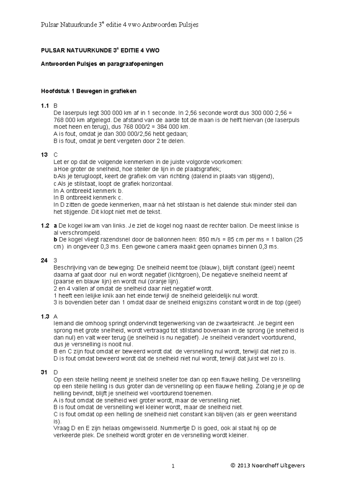 Plusjes Natuurkunde 4 VWO: Uitwerkingen Hoofdstuk 1-7 - Studeersnel