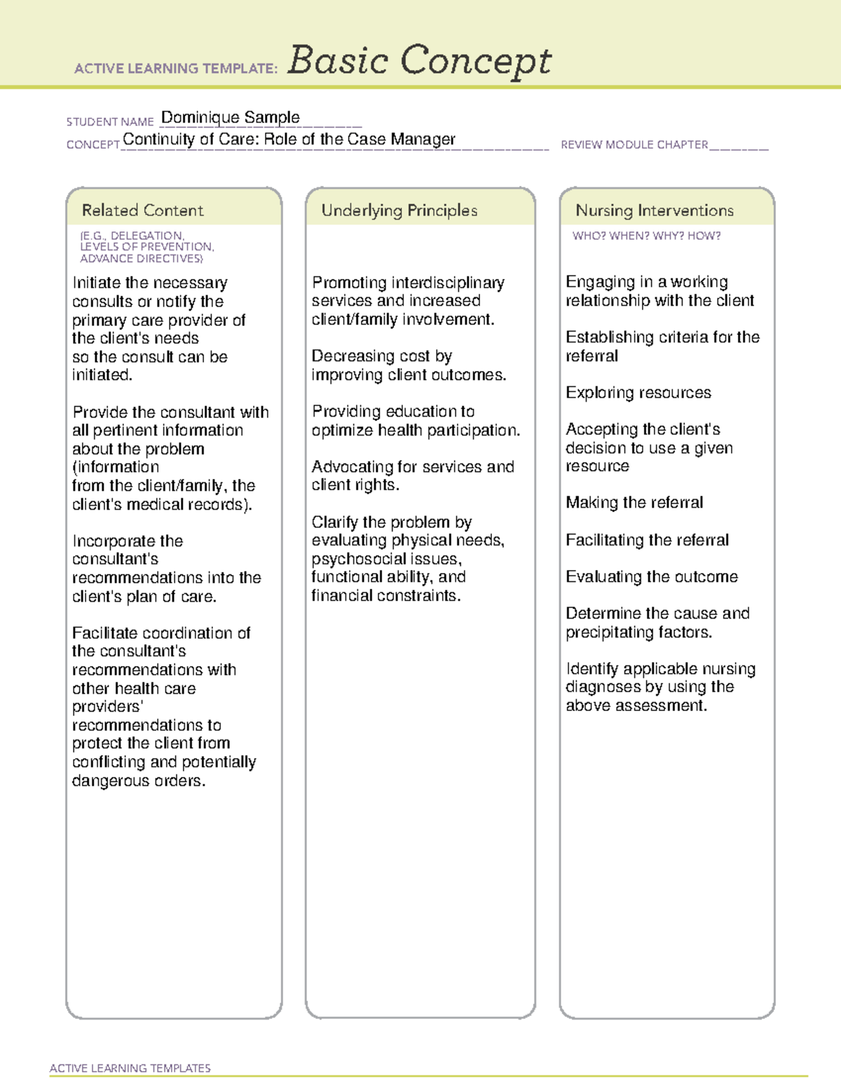 Role of the Case Manager Basic Concept - ACTIVE LEARNING TEMPLATES ...
