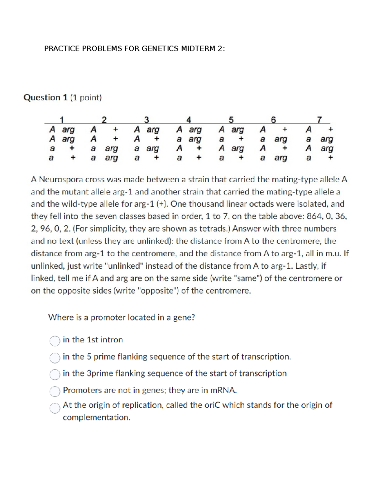 Genetics Midterm 2 Practice Problems - PRACTICE PROBLEMS FOR GENETICS ...