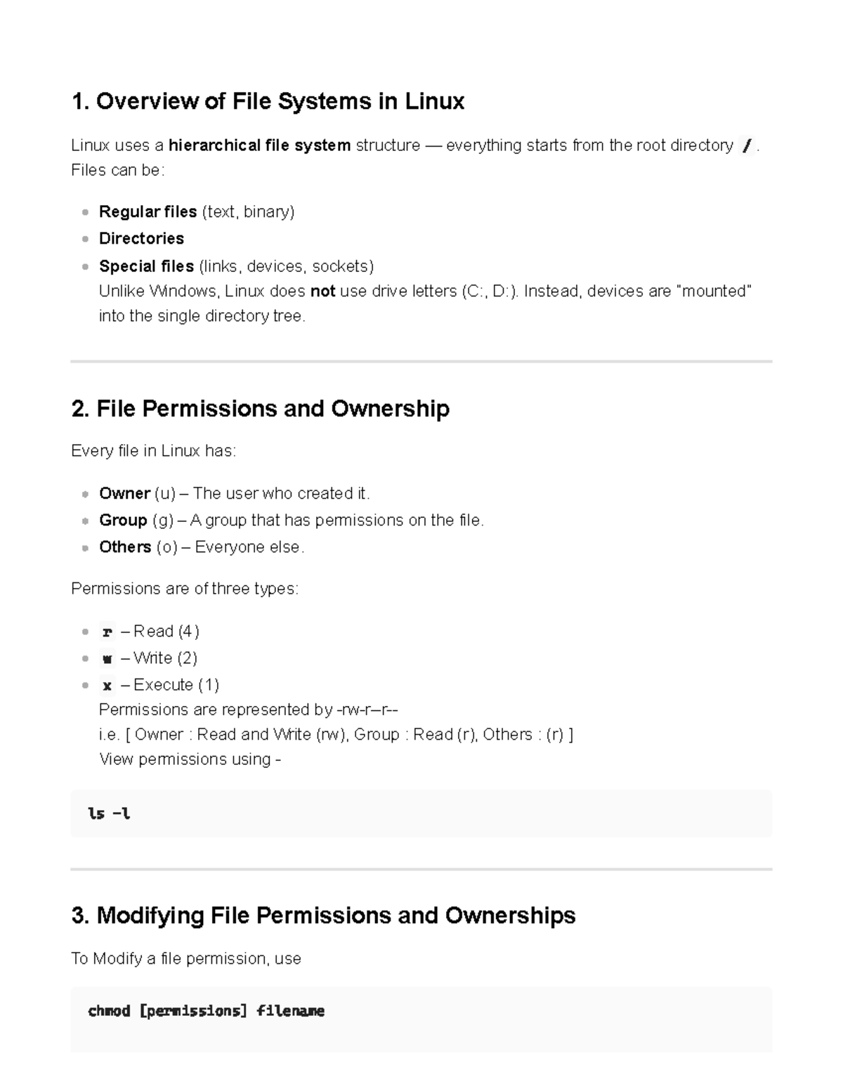 Linux File Systems Overview and Permissions Guide - Studocu