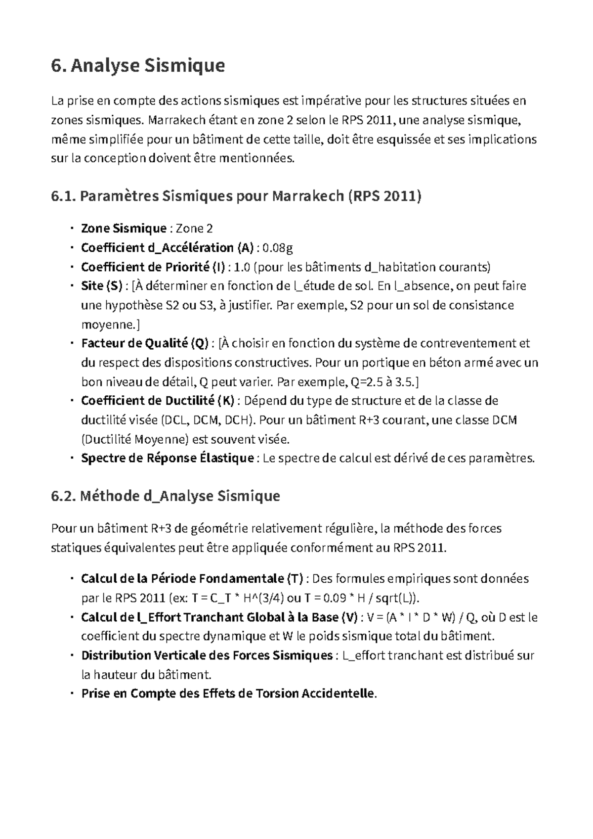 Analyse Sismique des Structures en Zone 2 - Marrakech (RPS 2011) - Studocu