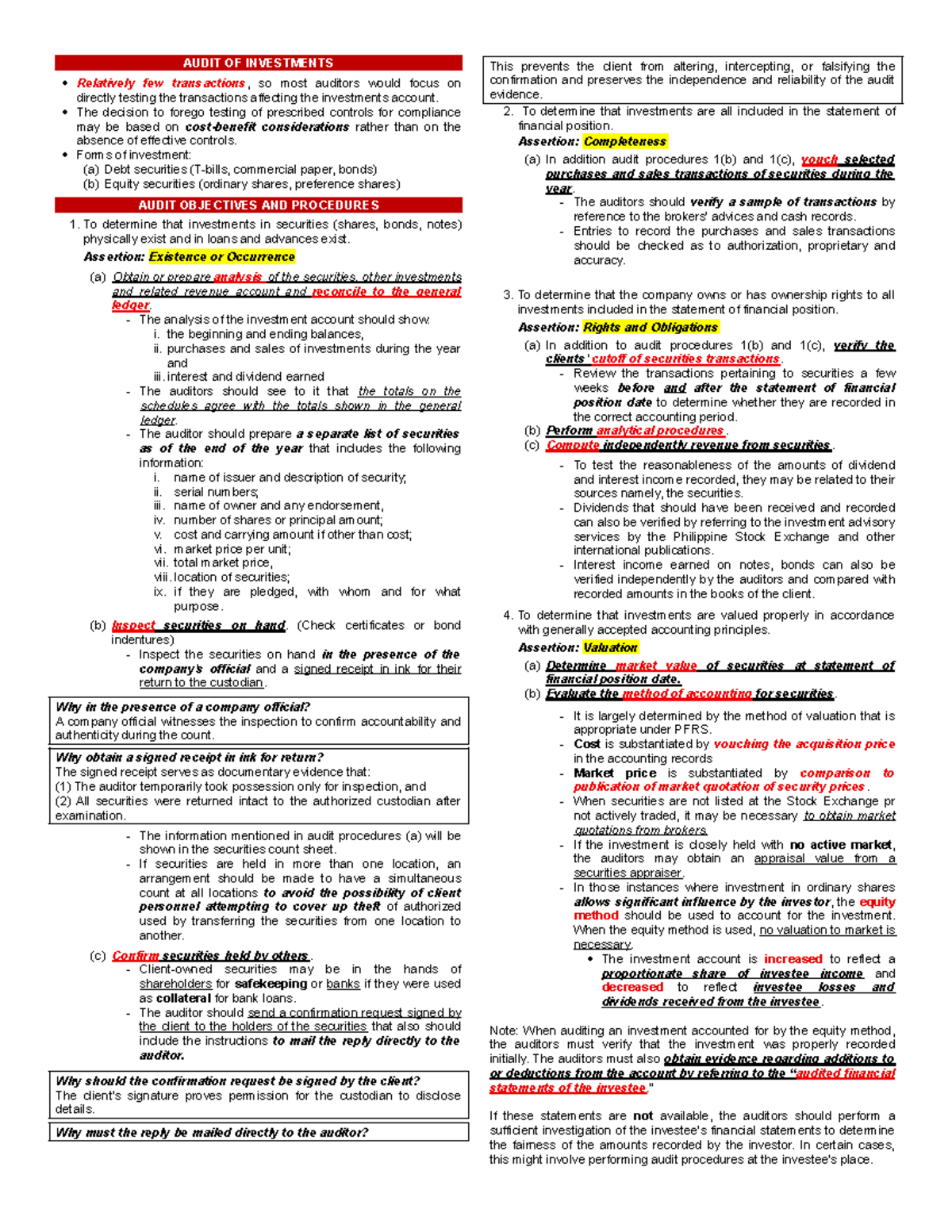 AUDIT OF INVESTMENTS: Chapter 14 & 16 Overview and Procedures - Studocu