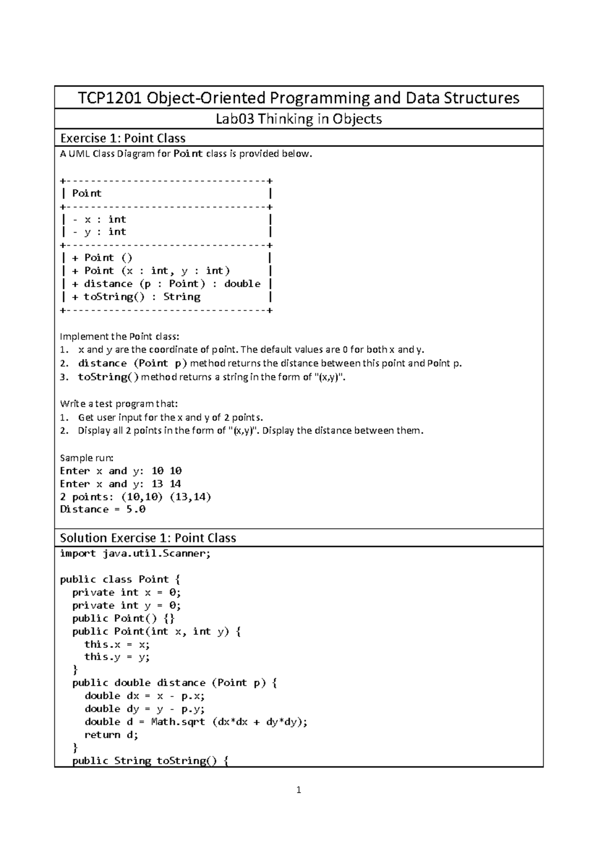 Lab03 TCP1201 Object-Oriented Programming Solutions and Exercises - Studocu