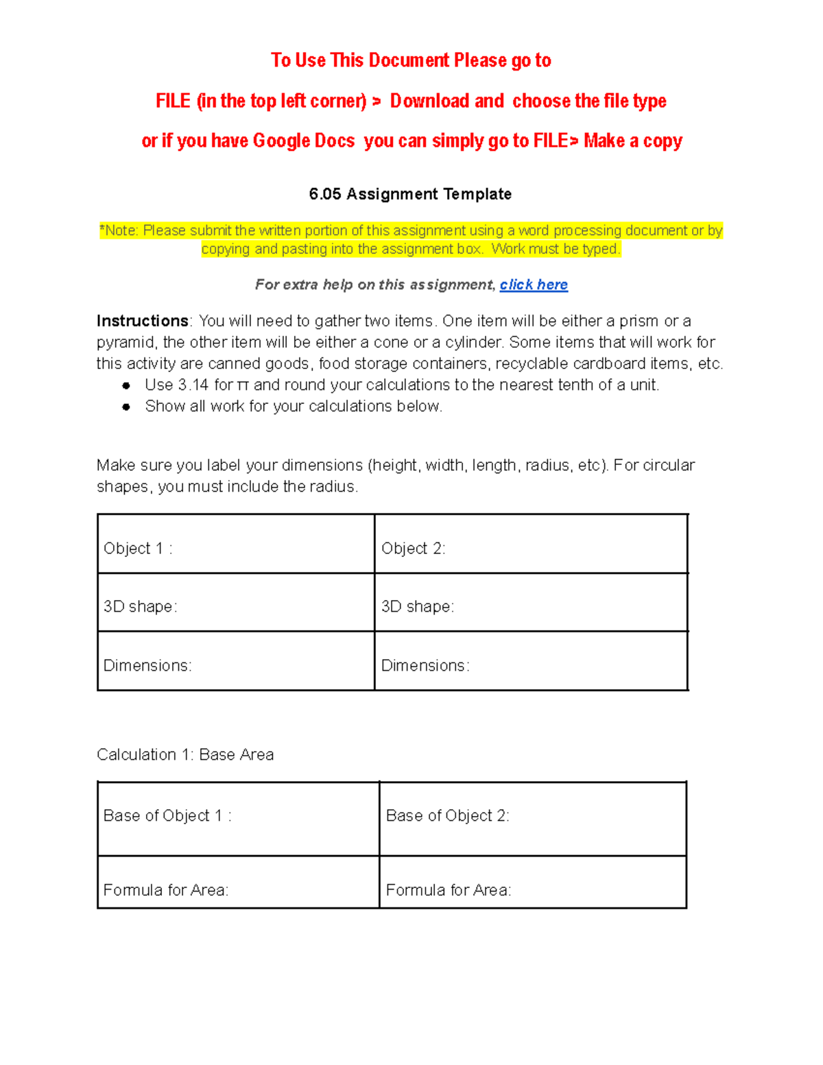 V22 6.05 Template - GEOMETRY ASSIGNMENT BLANK - To Use This Document ...
