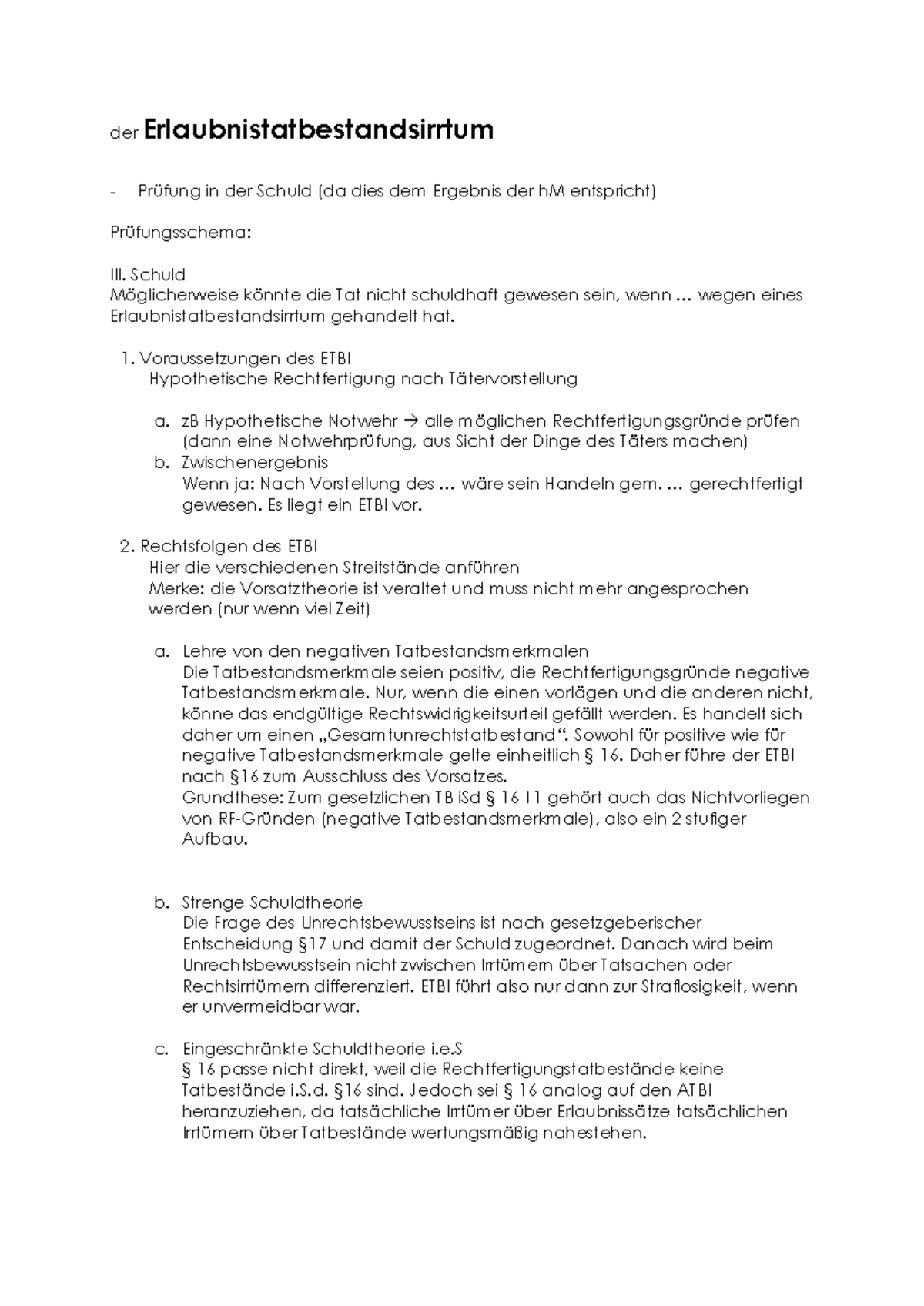 ETBI Erklärung: Prüfung des Erlaubnistatbestandsirrtums in der Schuld ...