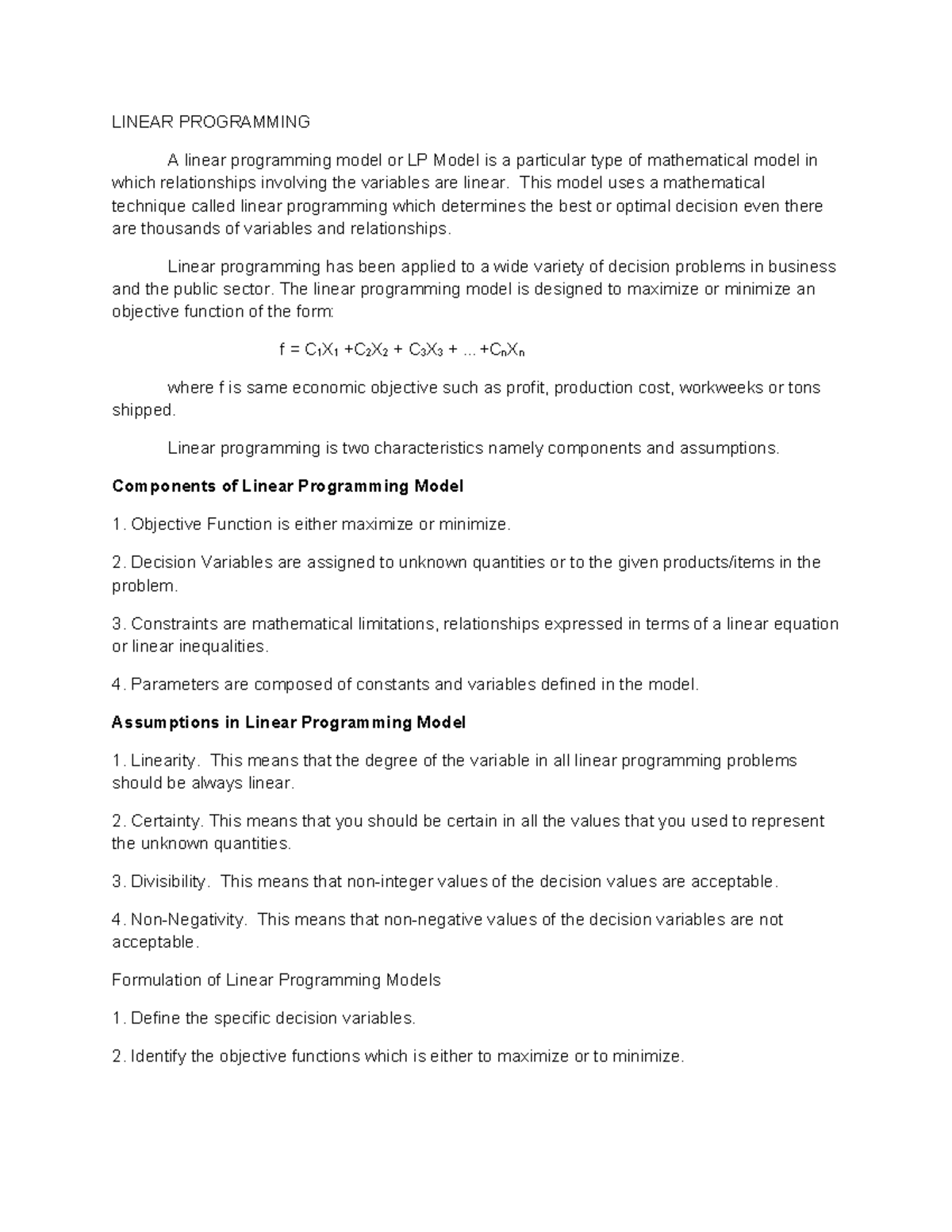Linear Programming Principles and Applications - MATH101 Module - Studocu