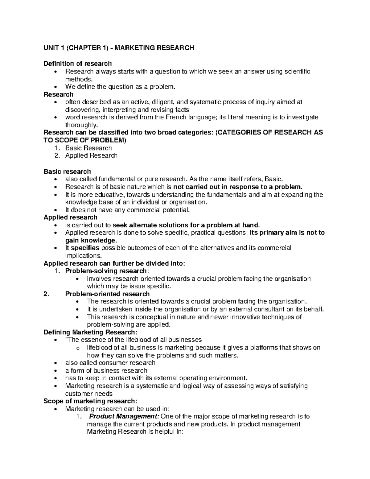 Marketing Research Midterm - UNIT 1 (CHAPTER 1) - MARKETING RESEARCH ...