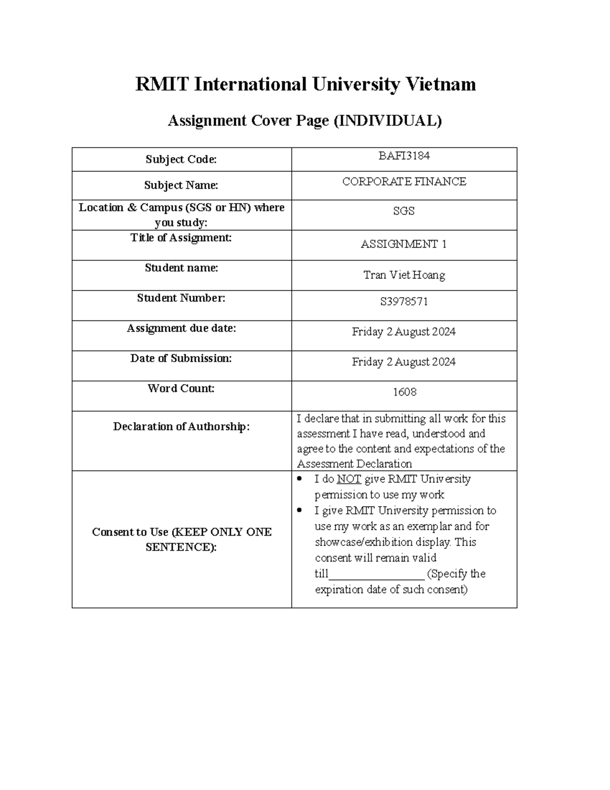 ASG 1 - Assignment 1 - RMIT International University Vietnam Assignment ...