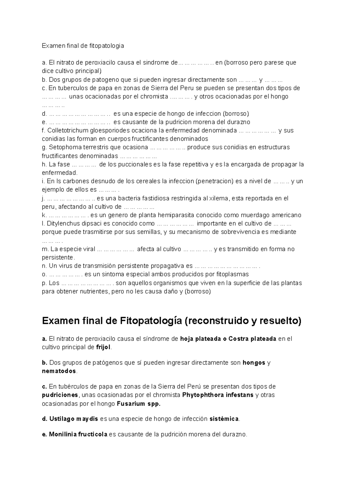Examen Final de Fitopatología - Repaso Completo - Studocu