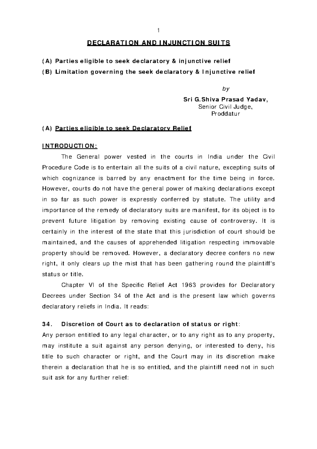 Format for Declaratory & Injunction Suits under Civil Procedure Law ...