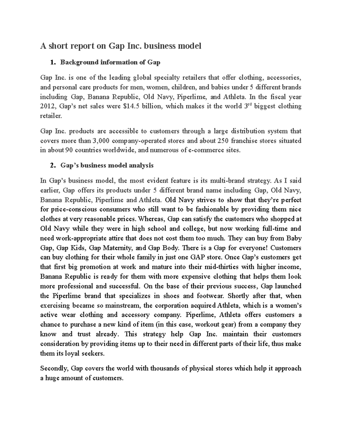 Gap Inc - sassss - A short report on Gap Inc. business model Background ...