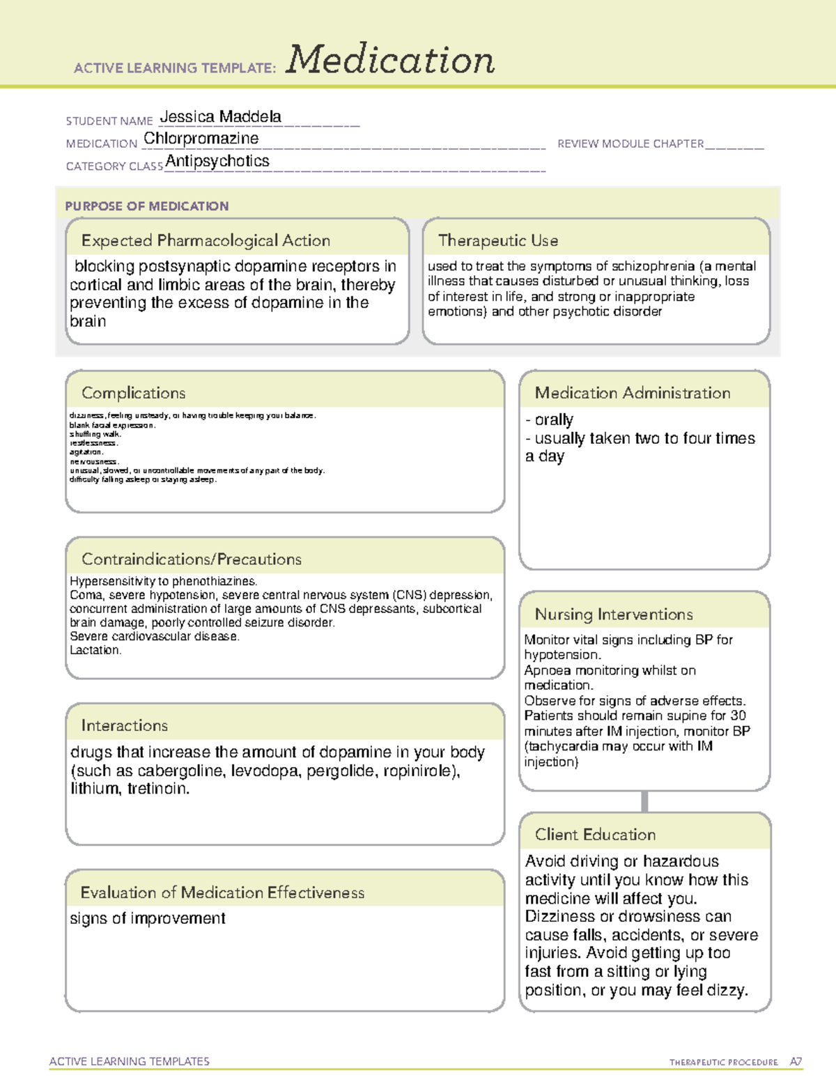 Chlorpromazine ATI Medication Template - ACTIVE LEARNING TEMPLATES ...