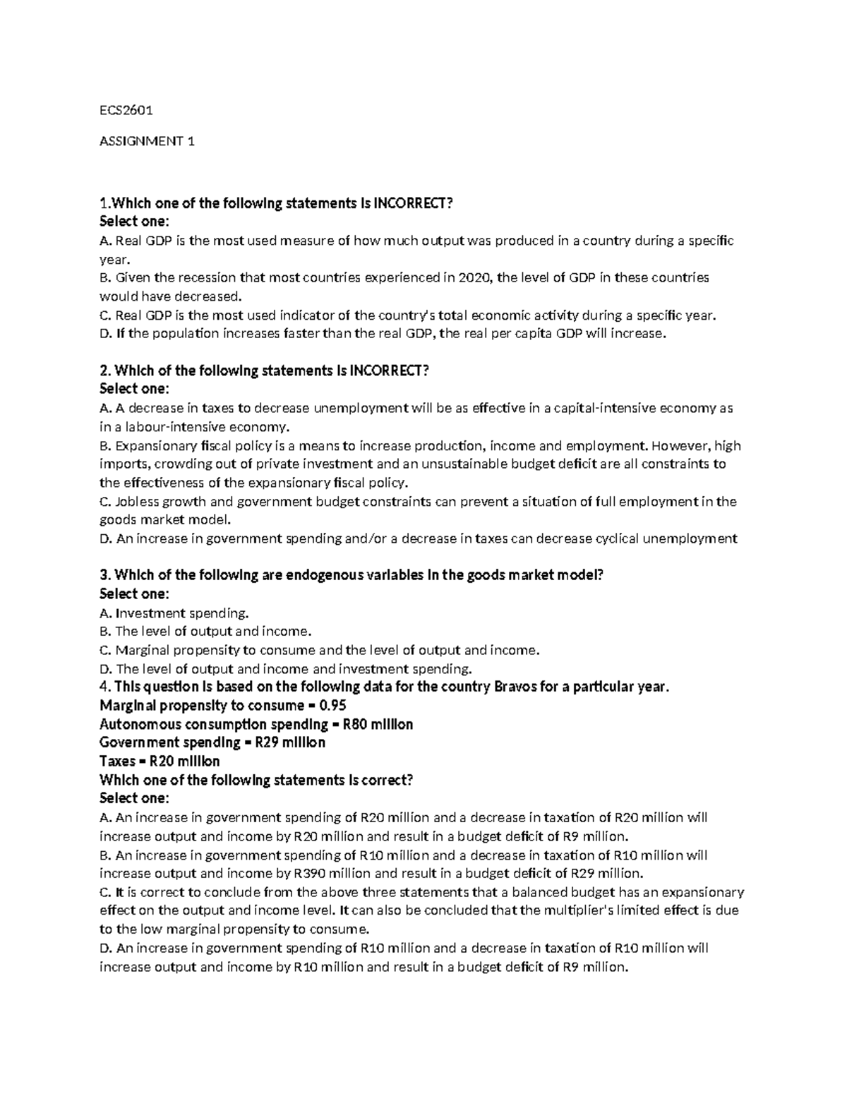 ECS 101 - Assignment 1 Overview - Semester 1, 2024 - Studocu