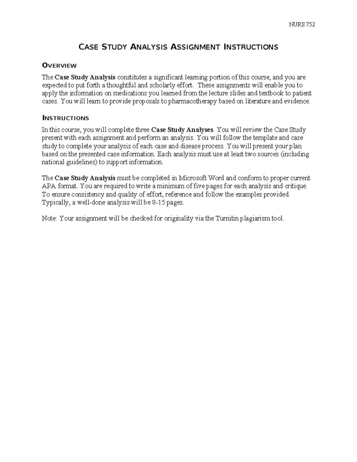 NURS 752 Case Study Analysis Assignment Guidelines - Studocu