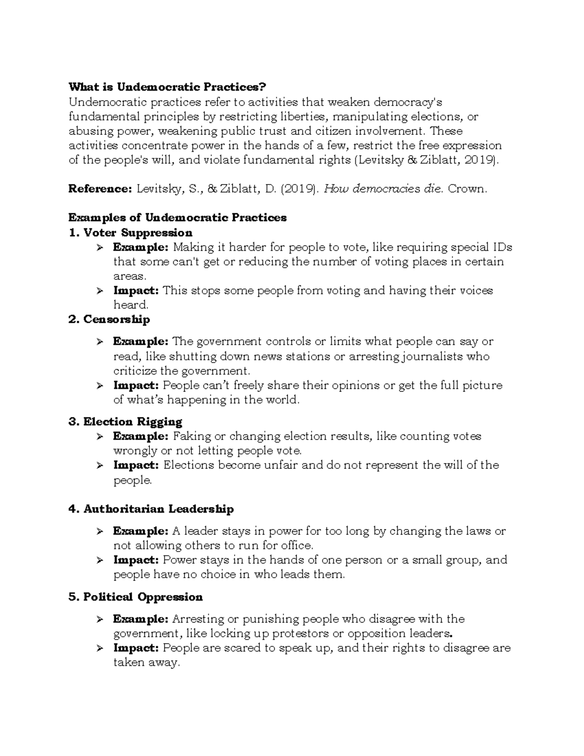 Undemocratic Practices: Impacts and Solutions for a Fair Society - Studocu