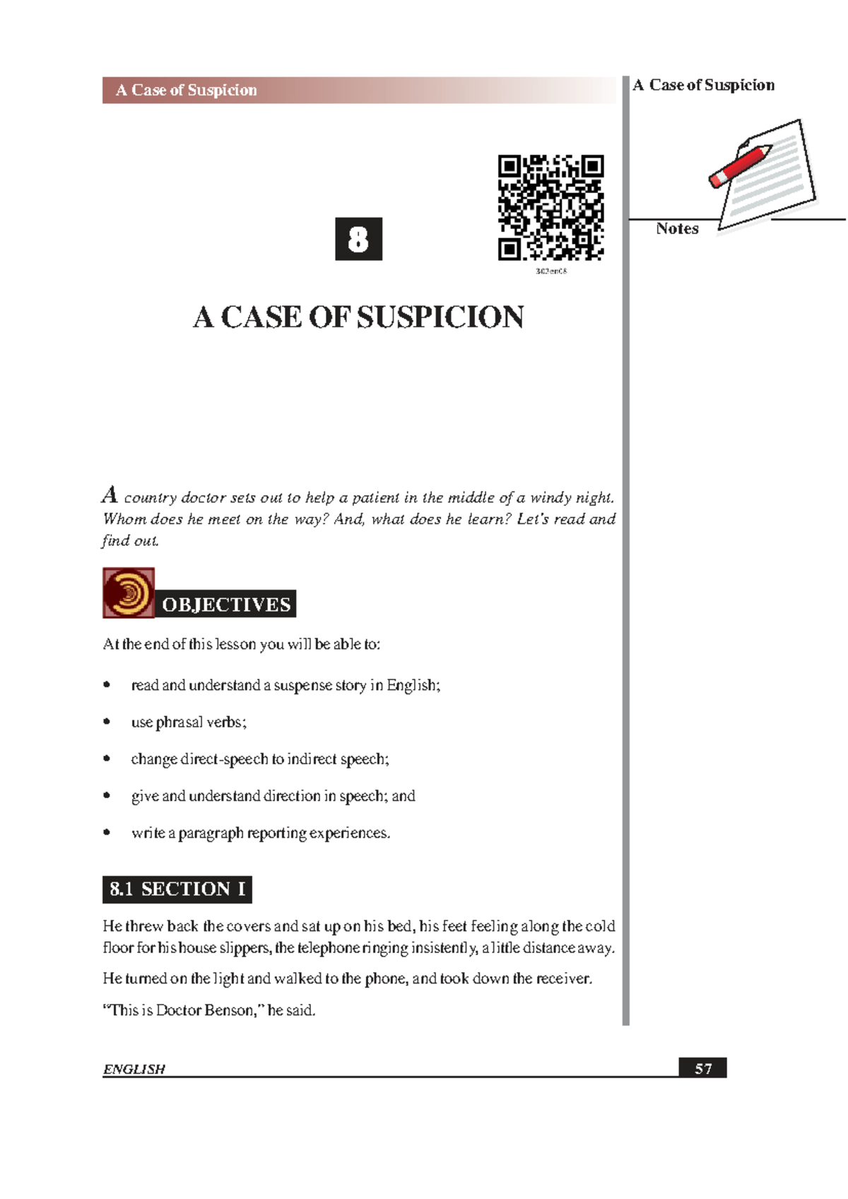 302EL8 - A Case of Suspicion: Lesson Notes and Analysis - Studocu