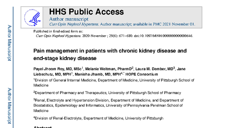 Pain Management Strategies in Chronic Kidney Disease (CKD) and ESKD ...