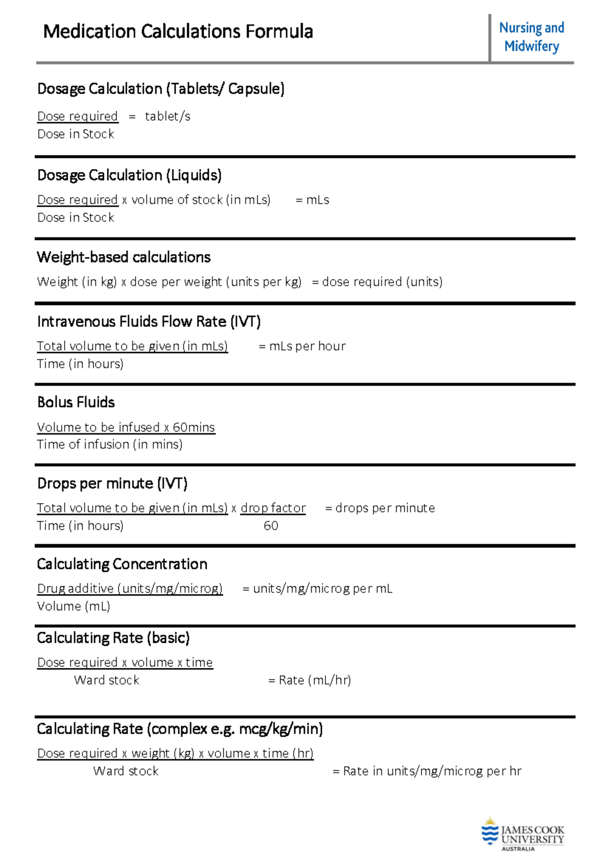 Medication Calculations and Dosage Formulas NS2881 V2 2023 MD - Studocu