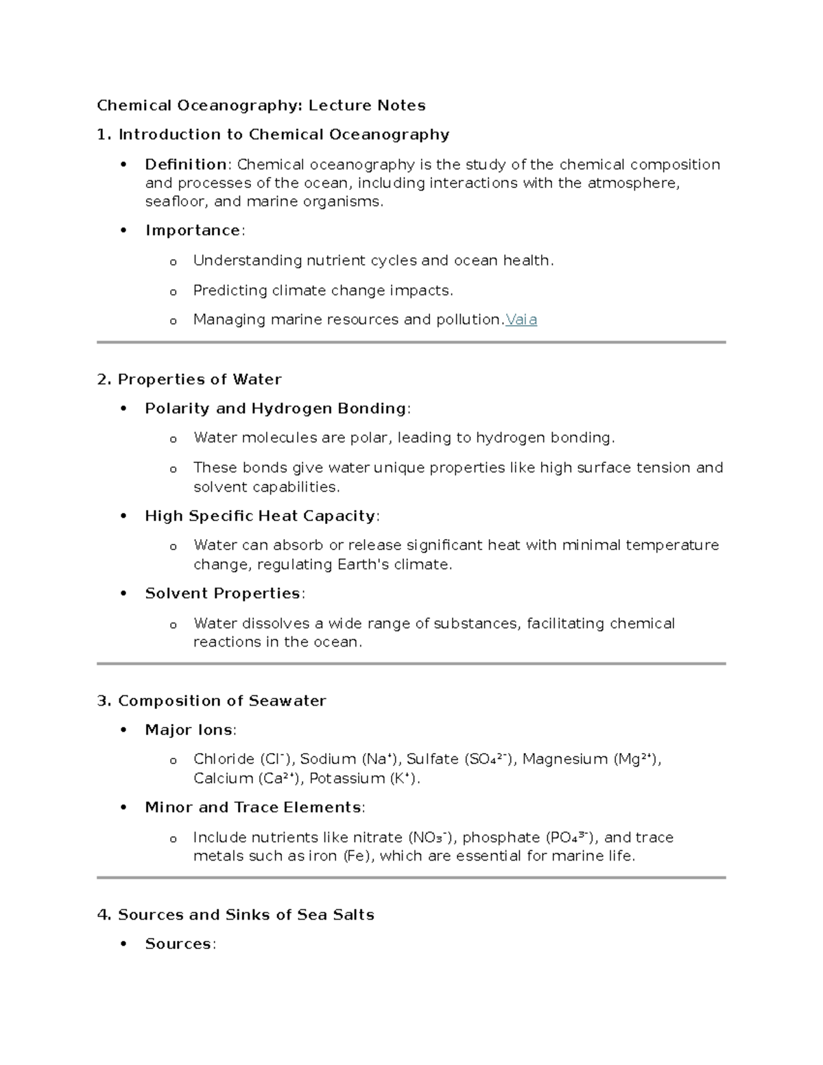 Chemical Oceanography (CHEM 101): Lecture Notes on Ocean Chemistry ...