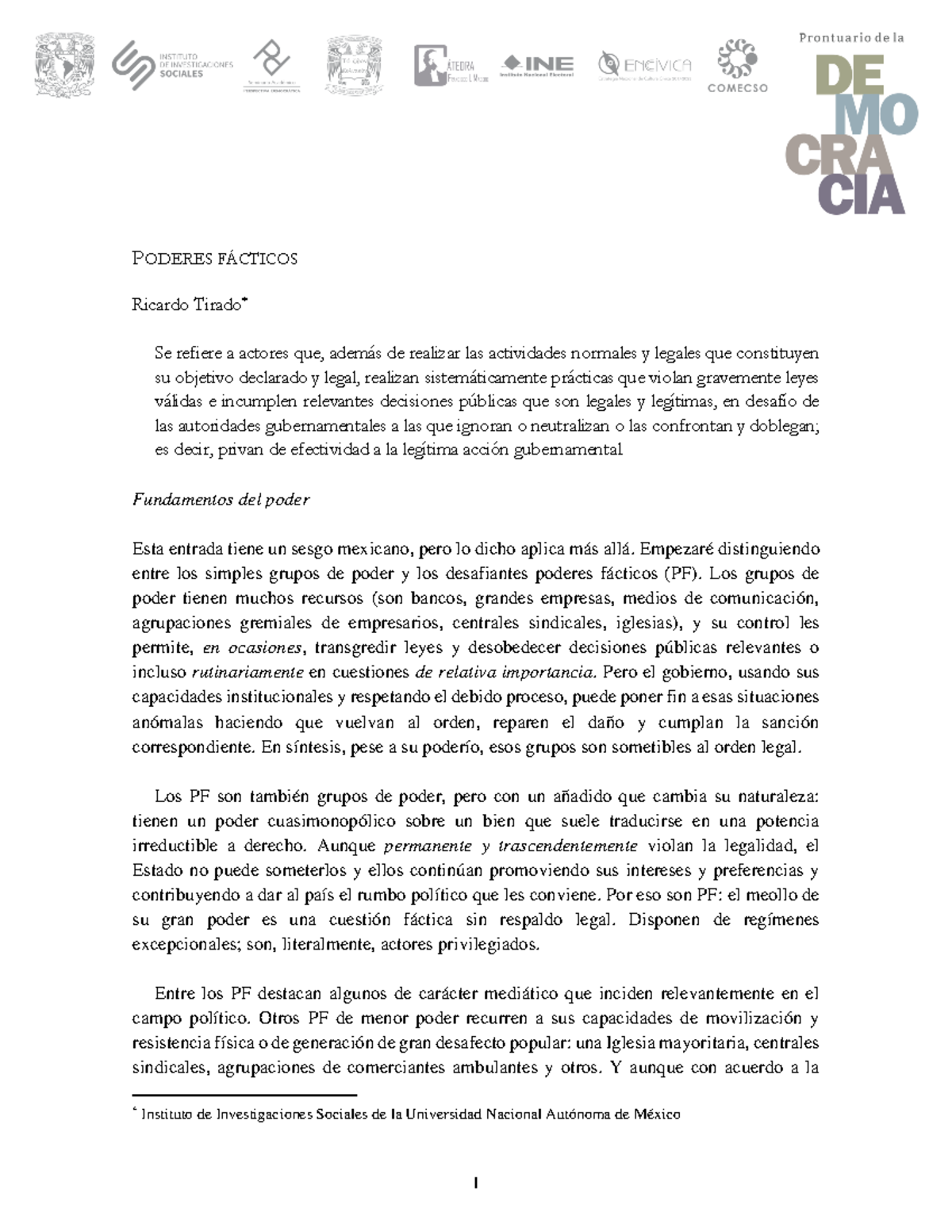 Poderes Fácticos: Análisis y Fundamentos - UNAM 2023 - Studocu