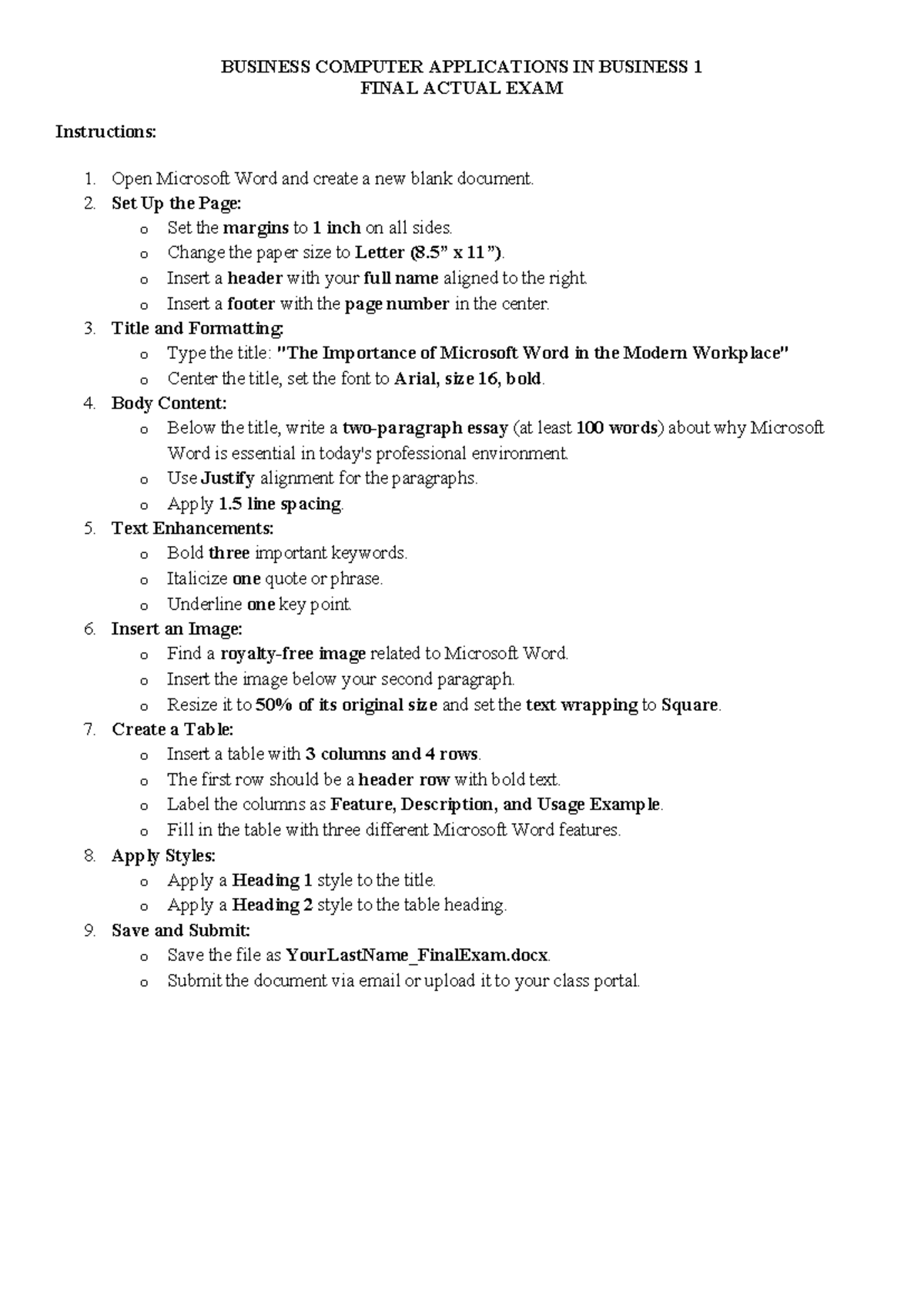 BUSINESS COMPUTER APPLICATIONS IN BUSINESS 1 FINAL EXAM GUIDE - Studocu
