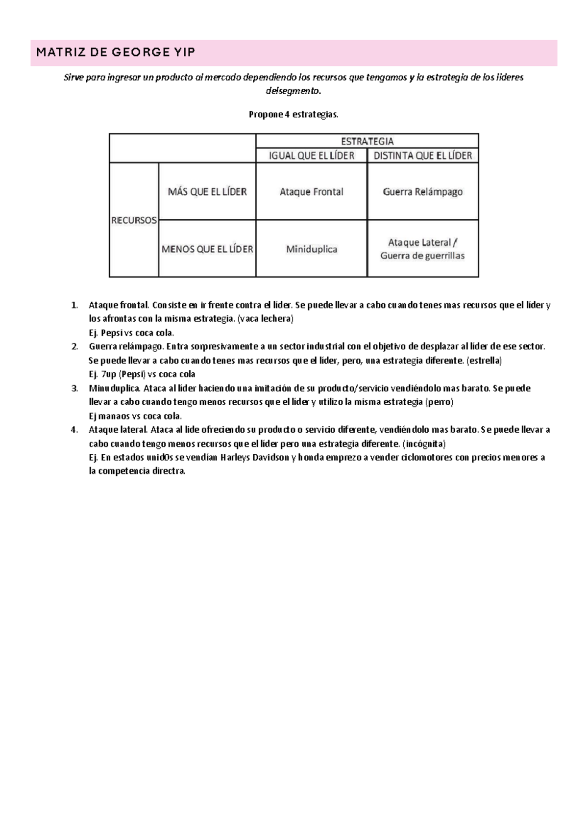 Estrategias de Mercado según la Matriz de George Yip - Studocu