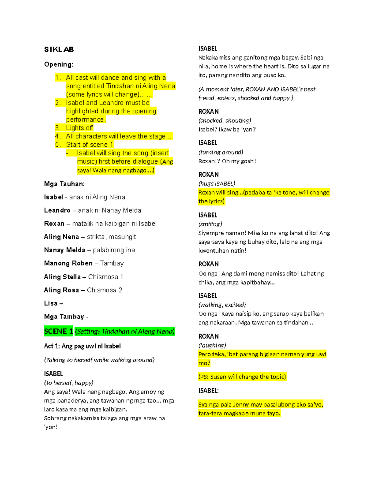 Siklab: Script for Tindahan ni Aling Nena Performance - Studocu