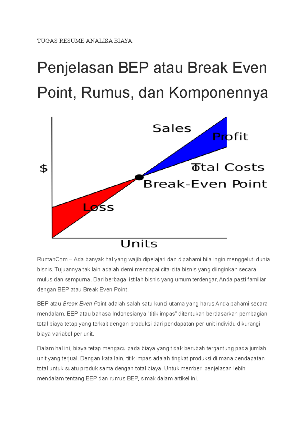 Analisis Lengkap BEP (Break Even Point): Rumus & Komponen Utama - Studocu