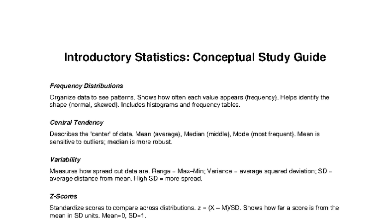 Intro Stats: Conceptual Study Guide on Frequency Distributions & More ...