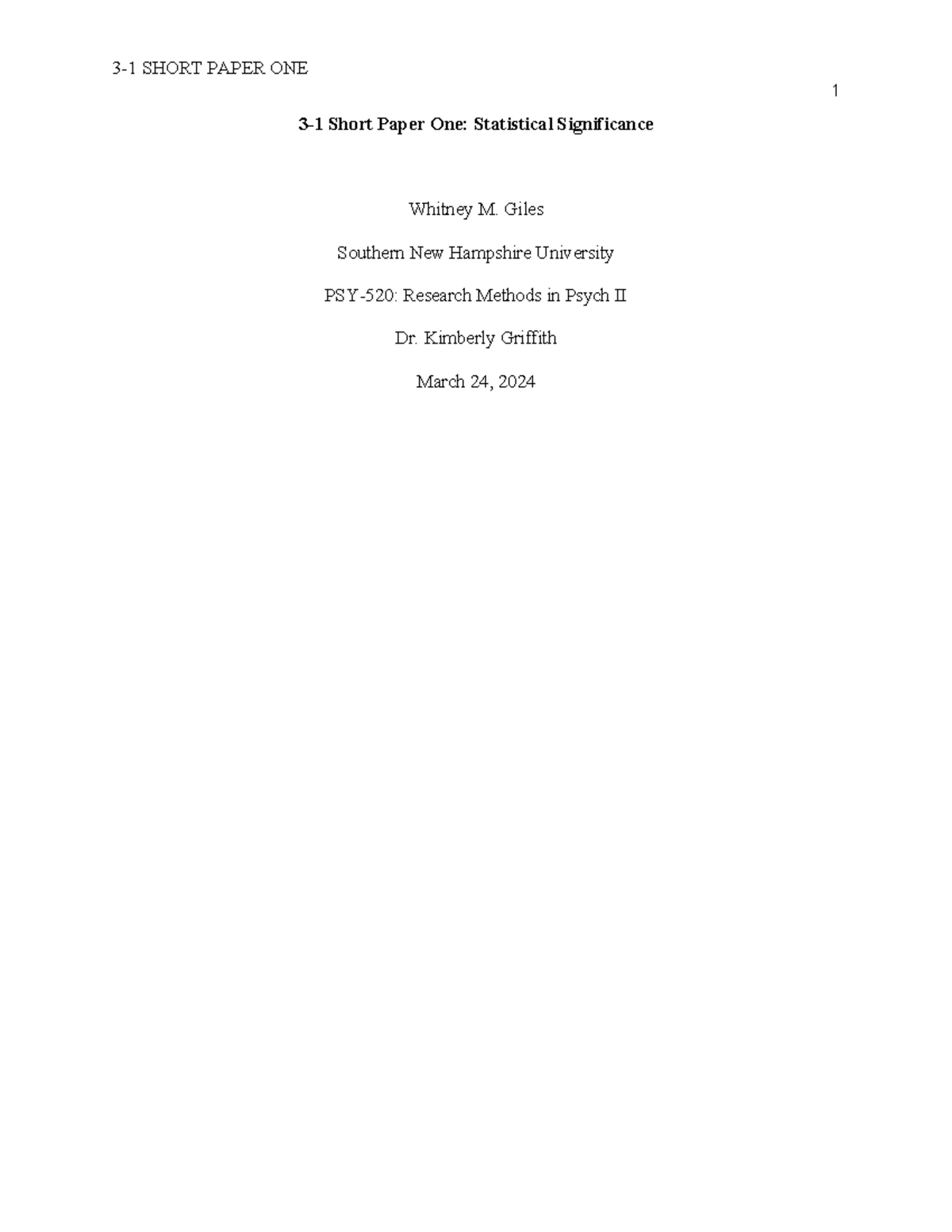 Short Paper One (PSY 101): Understanding Statistical Significance - Studocu