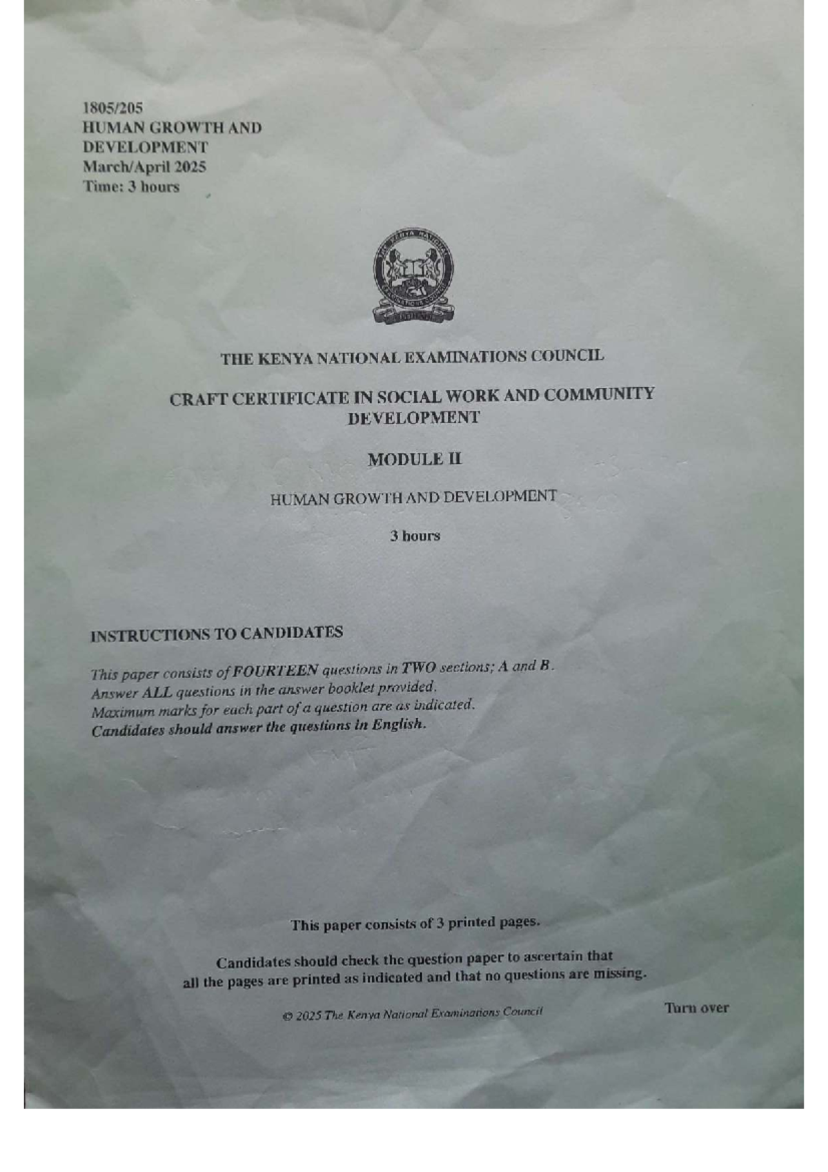 Human Growth and Development 2025: Exam Paper Overview - Studocu