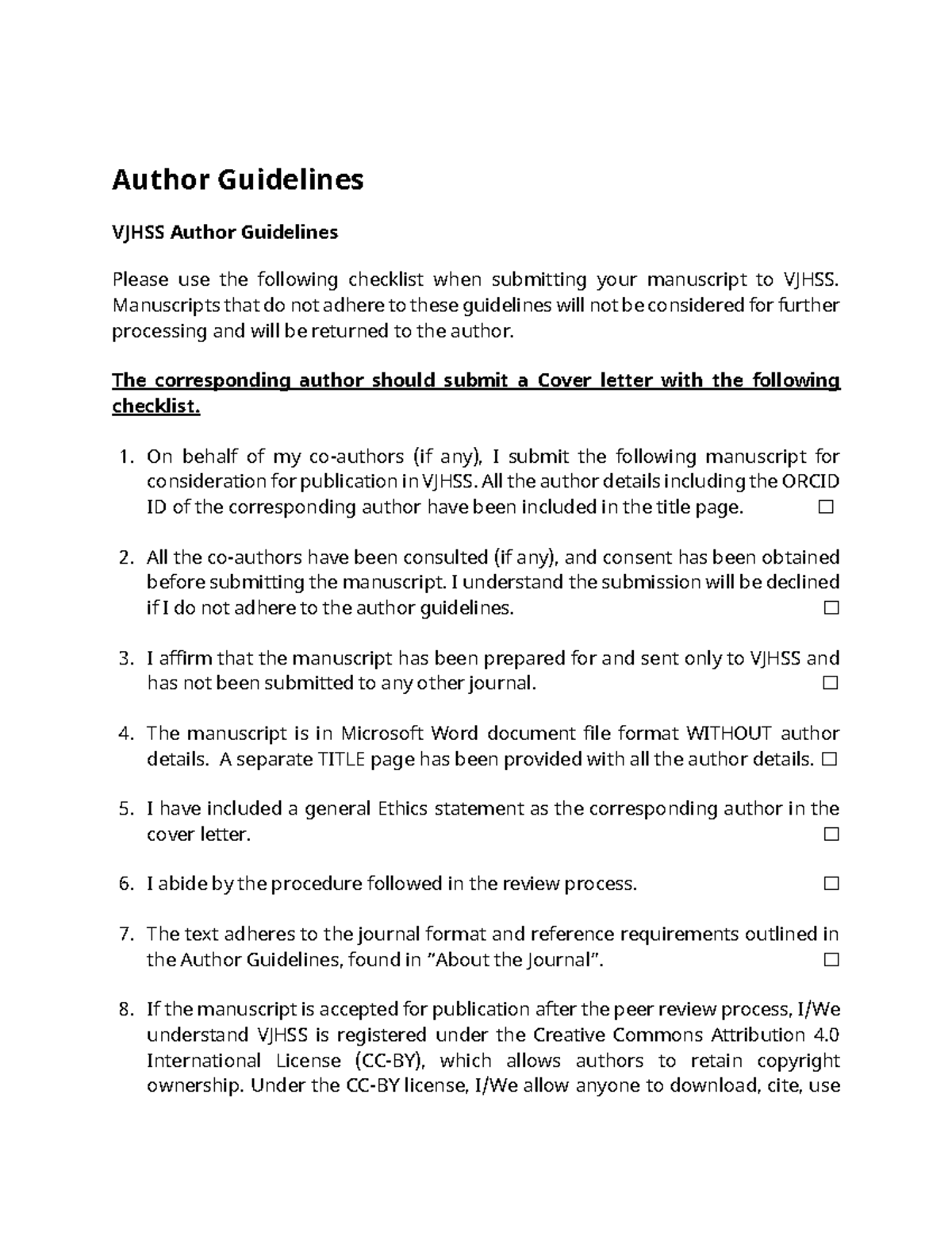 "VJHSS 2022 Author Guidelines for Manuscript Submission" - Studocu