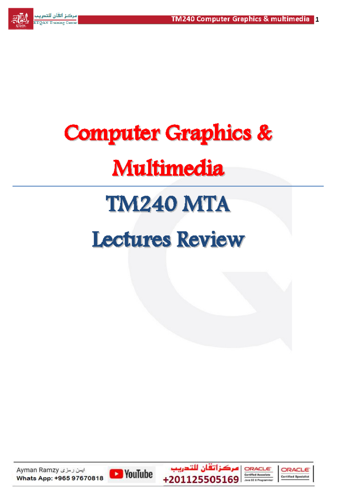 TM240 Computer Graphics Multimedia Lecture Notes Summary - Studocu