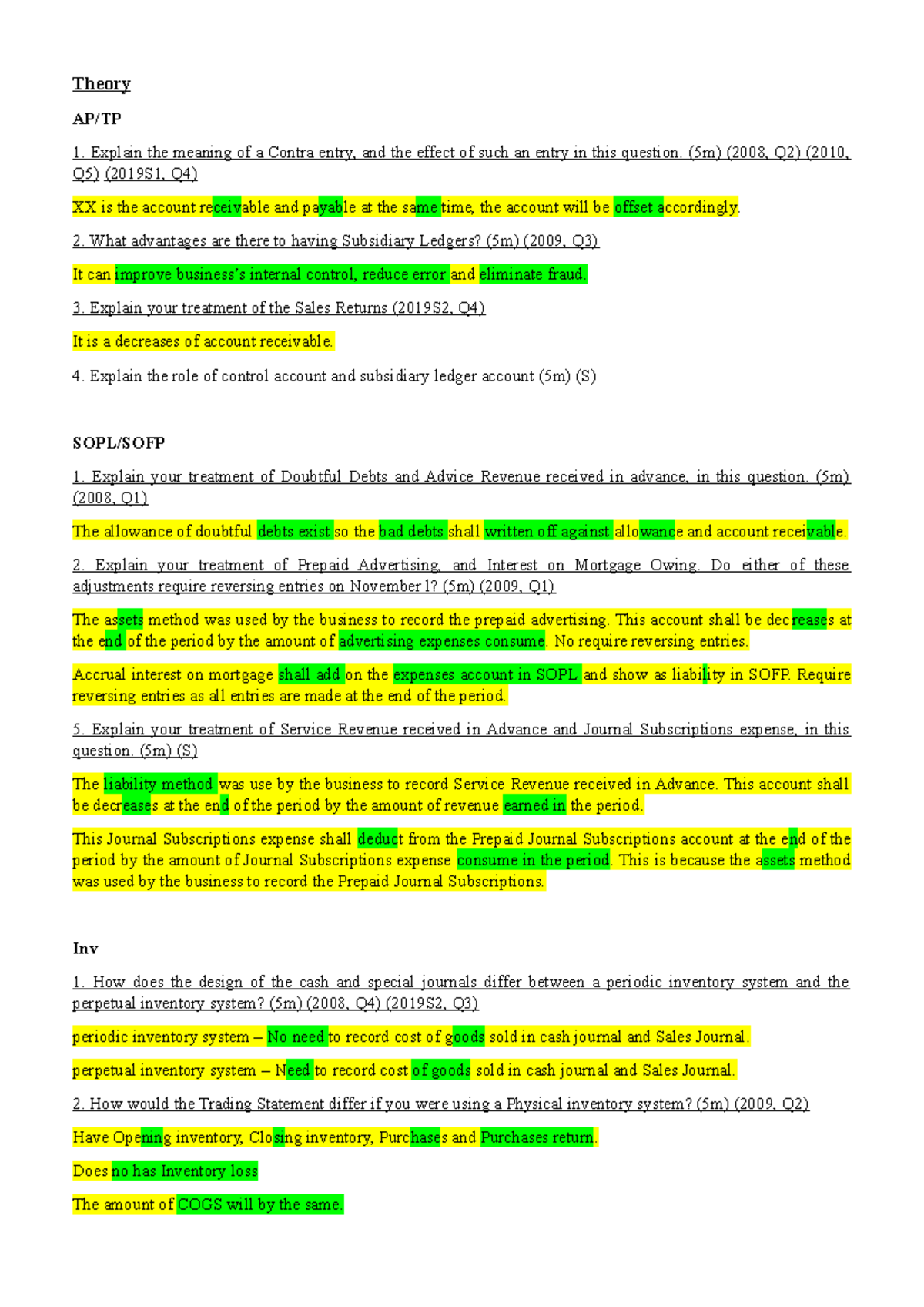 AIS Theory - Theory AP/TP Explain the meaning of a Contra entry, and ...