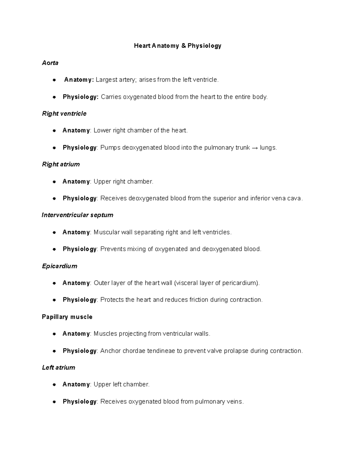 Heart and Lung Anatomy & Physiology Dissection Notes - JWJ101 - Studocu