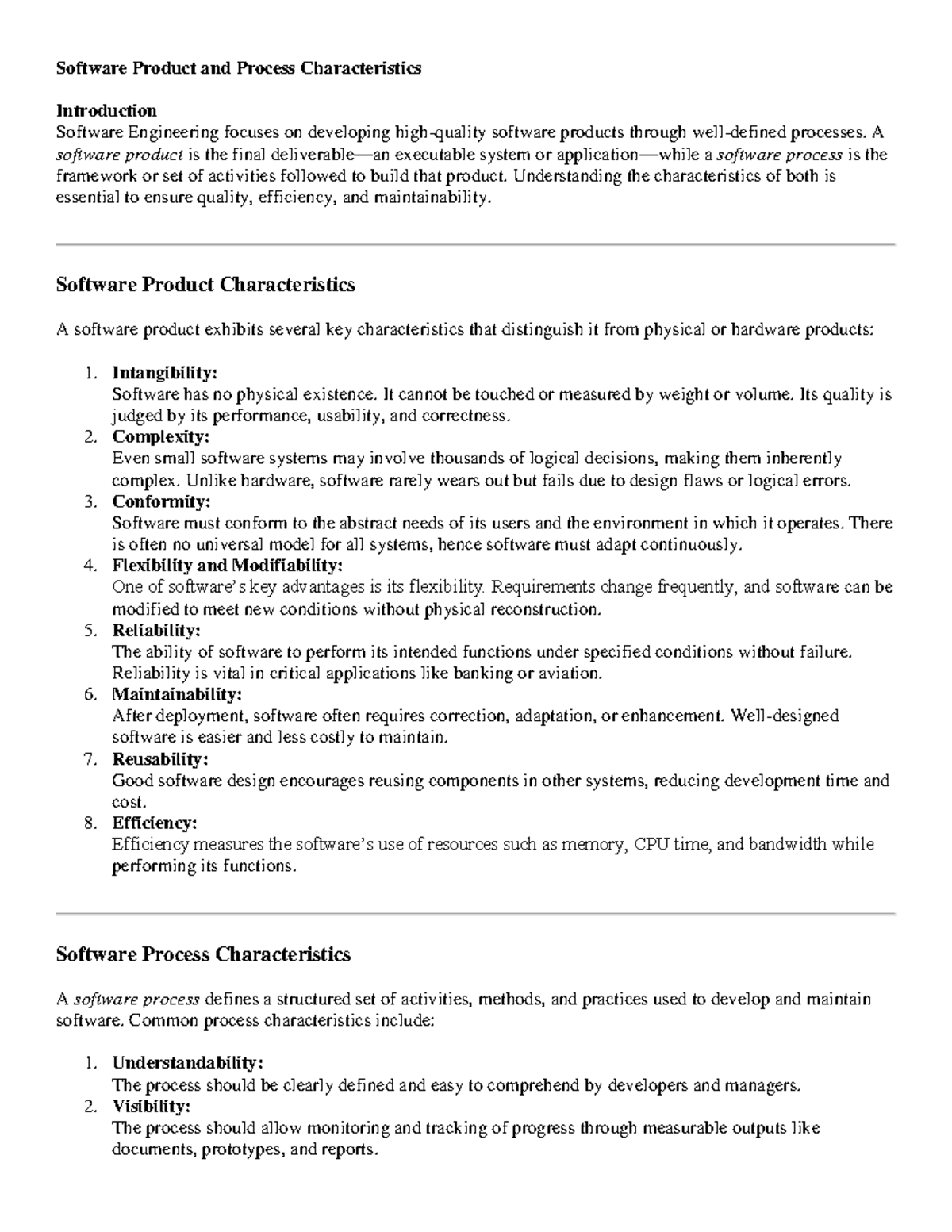 SE M1 - Software Product and Process Characteristics Overview - Studocu