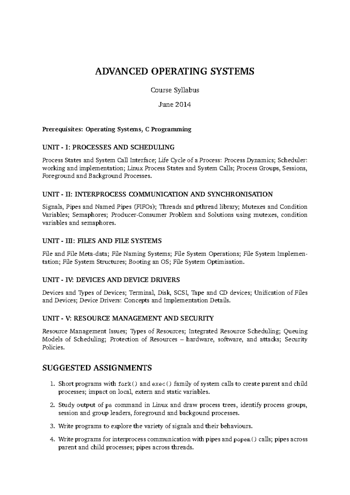 OS 101 - Advanced Operating Systems Course Syllabus & Notes - Studocu