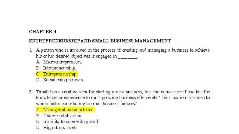 CHAPTER 4: ENTREPRENEURSHIP & SMALL BUSINESS MANAGEMENT - Studocu