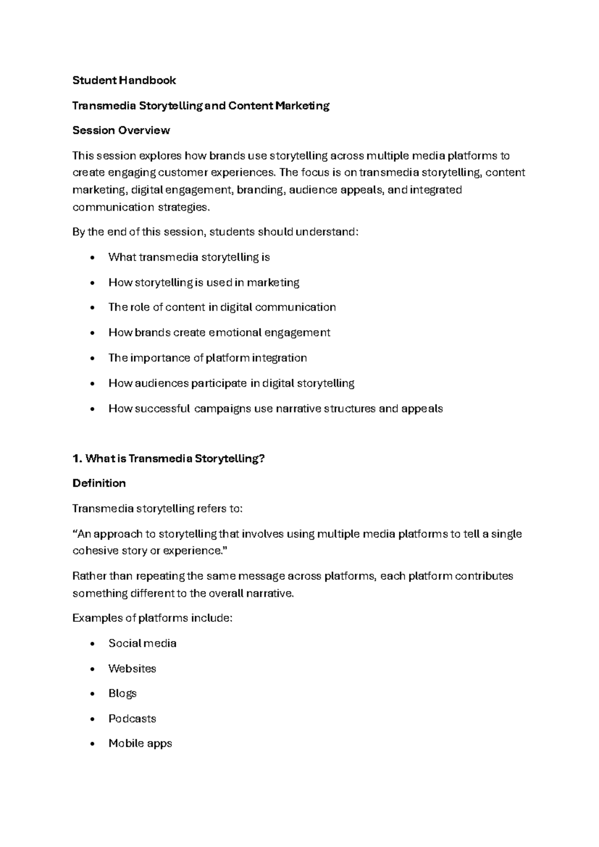 NEU Student Handbook: Transmedia Storytelling & Content Marketing ...