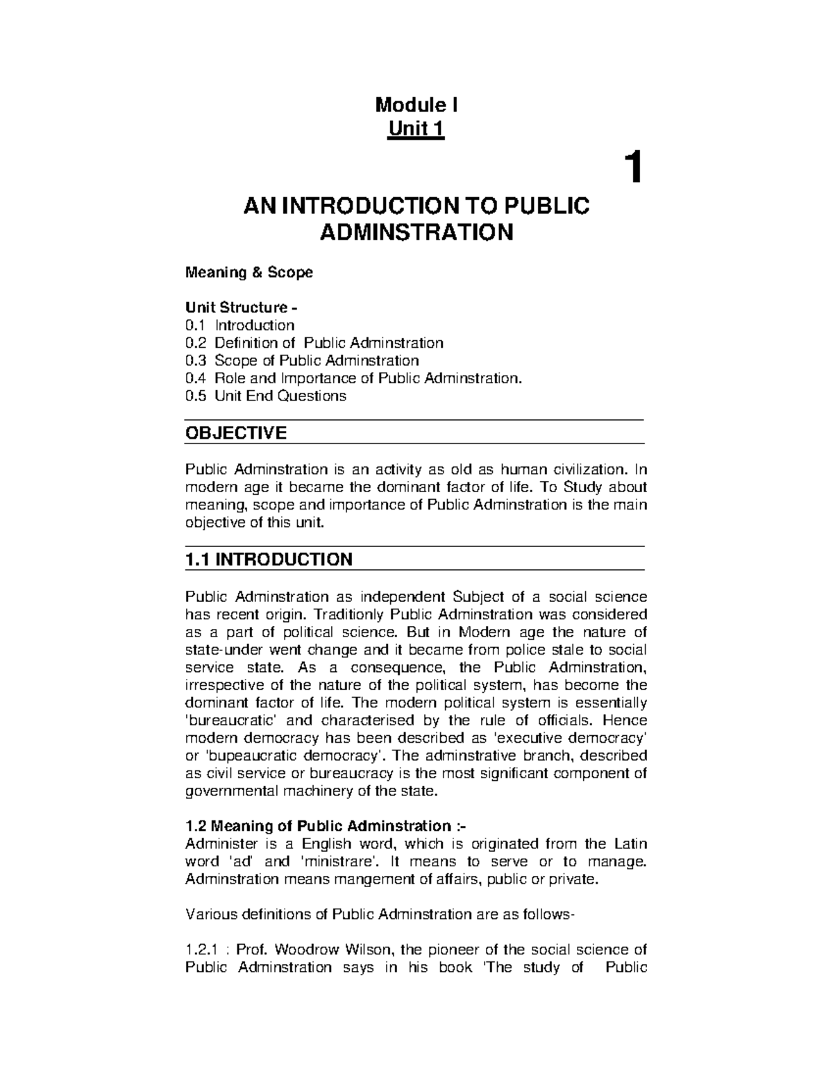Public Administration: Meaning, Scope, and Importance (Module I Unit 1 ...