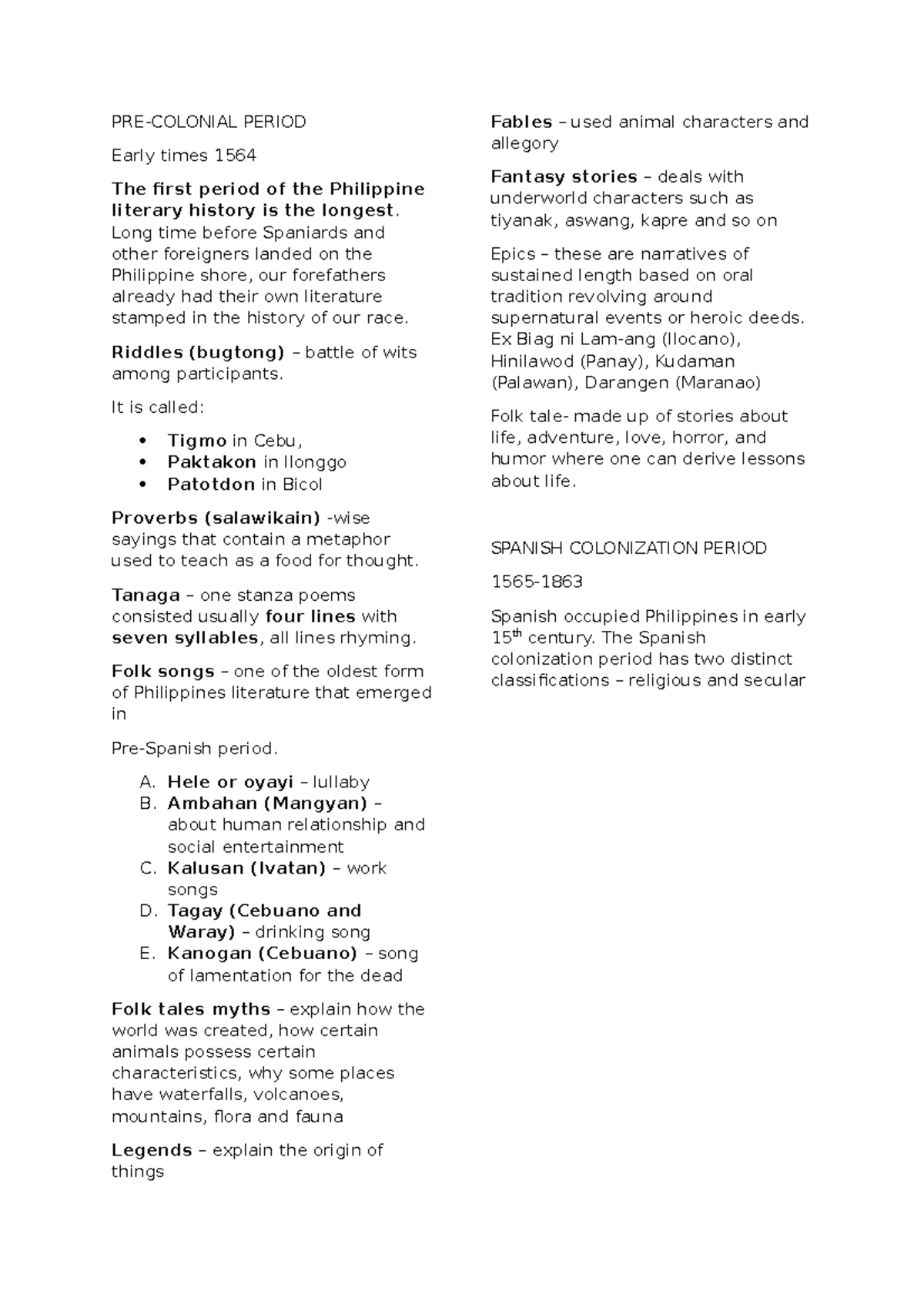PRE-COLONIAL & SPANISH COLONIZATION PERIOD: PHILIPPINE LITERARY HISTORY ...