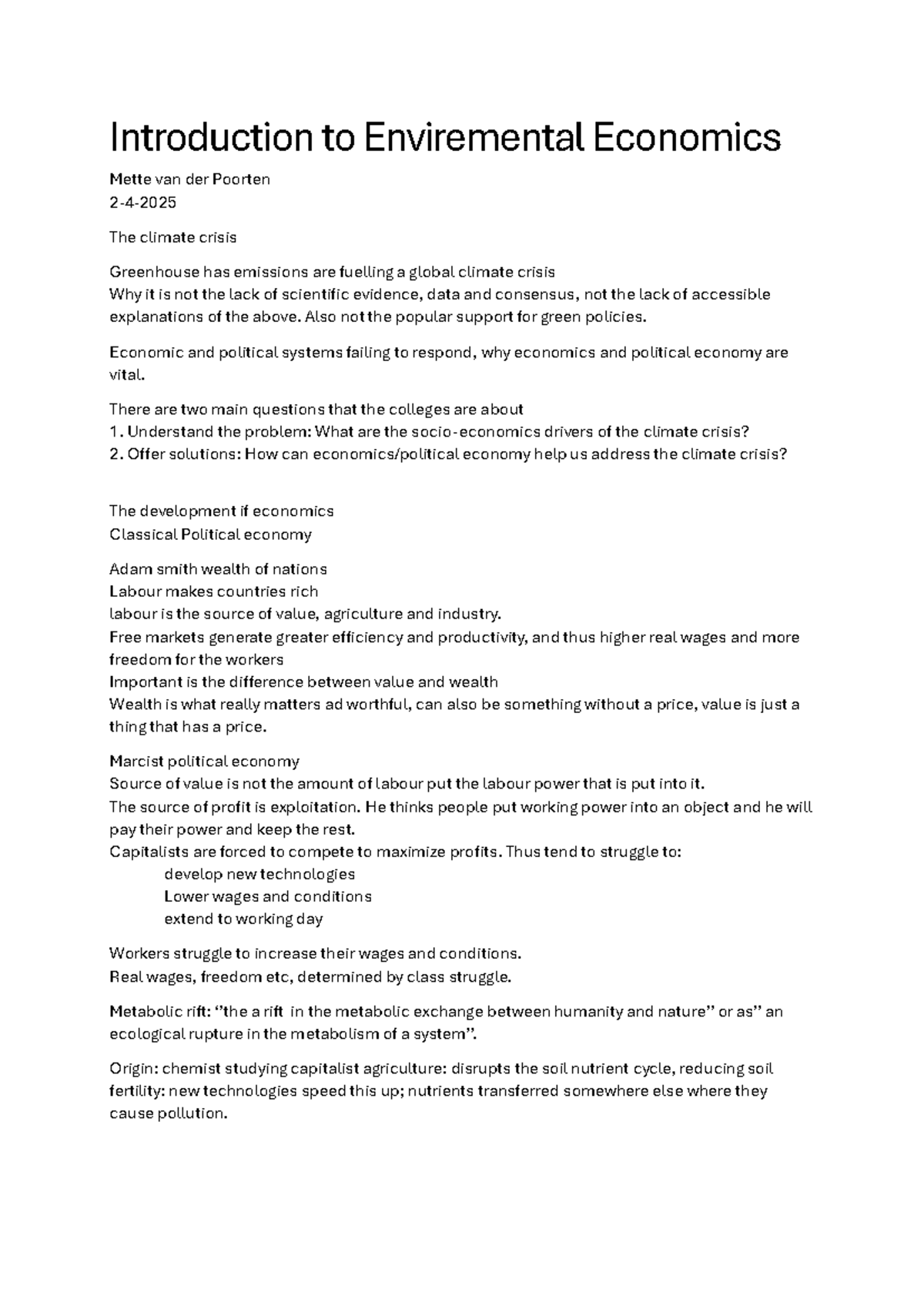 Introduction to Environmental Economics H1: An Overview of Key Concepts ...