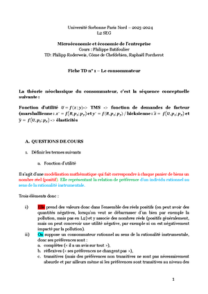 [Solved] Exercices licence 1 conomie gestion - Macroéconomie L1 (MCRO L1) - Studocu
