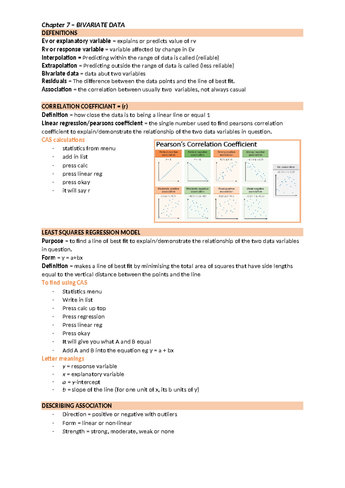 Bivariate Data Concepts & CAS Calculations - Unit 6 Overview - Studocu