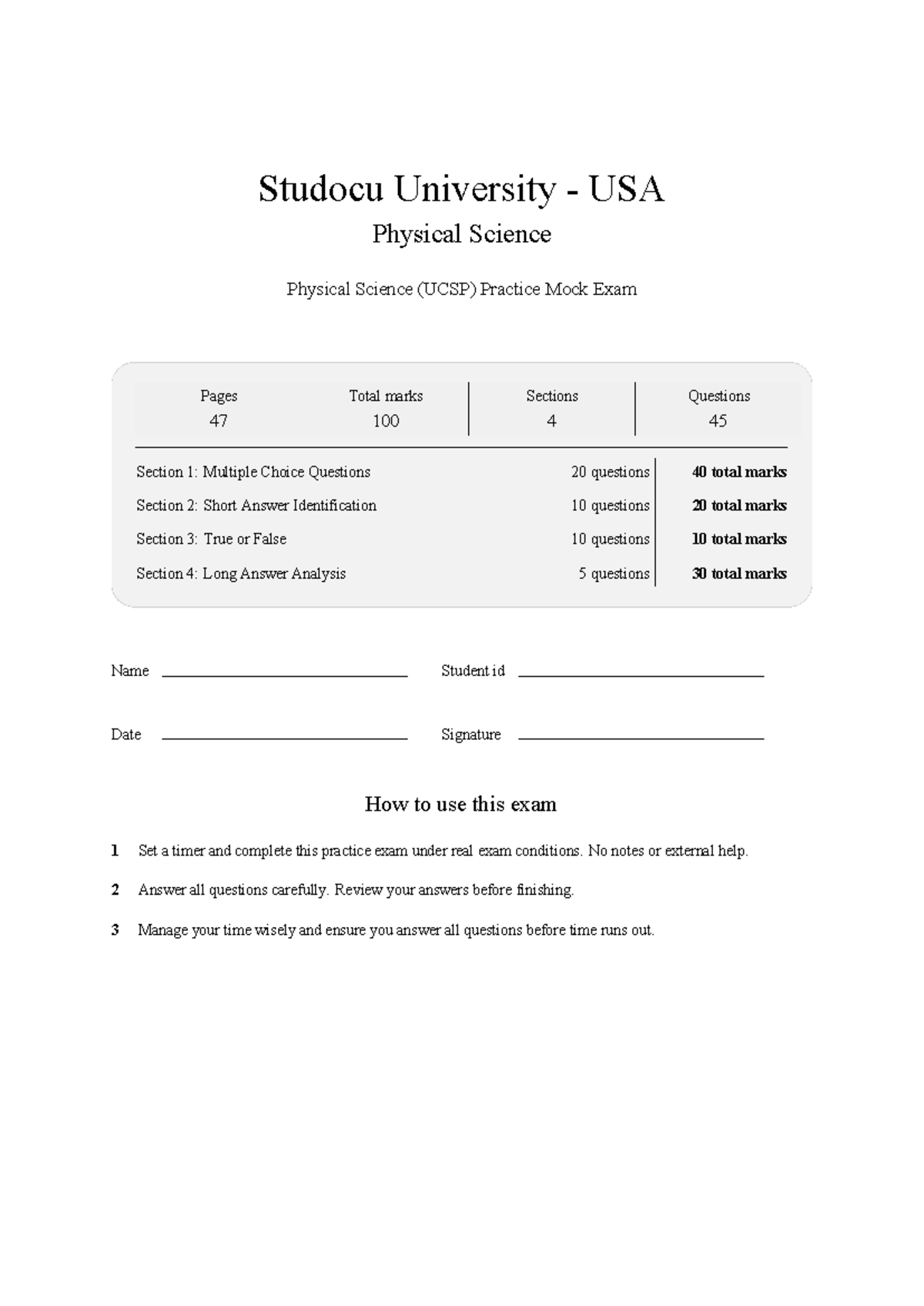 UCSP Physical Science Practice Mock Exam: Comprehensive Review Guide ...