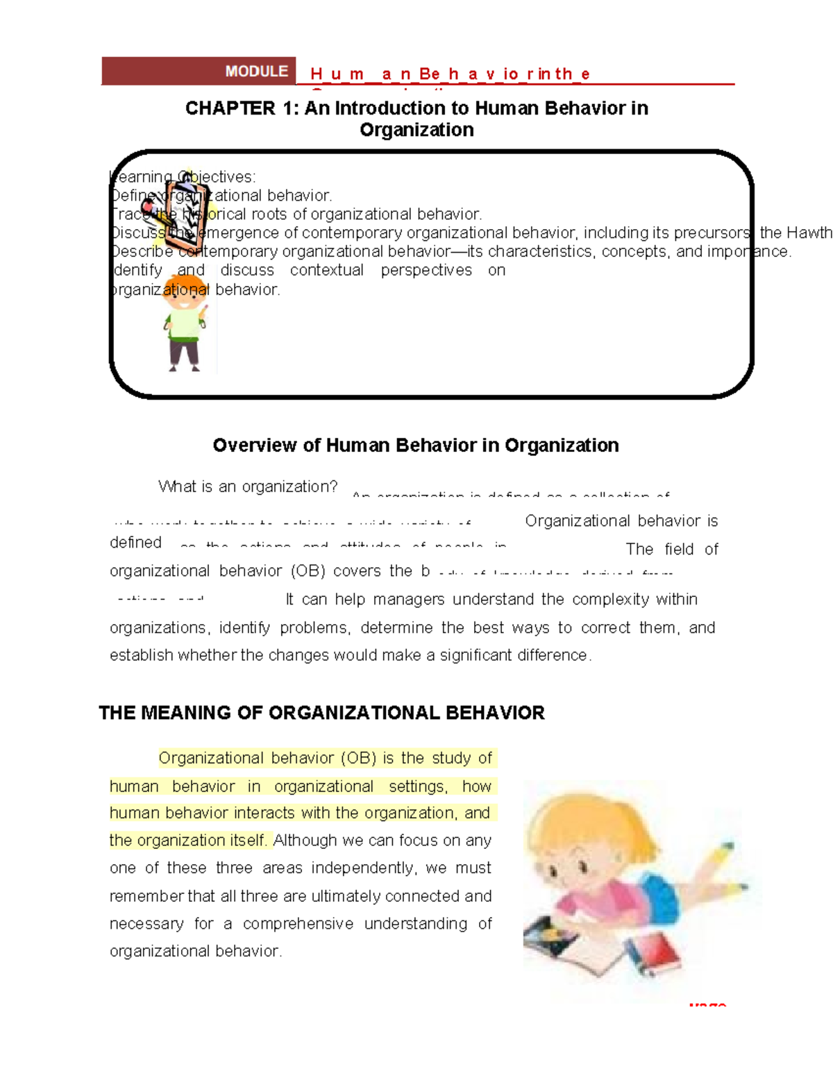 Chapter 1: Introduction to Human Behavior in Organization (OB 101 ...