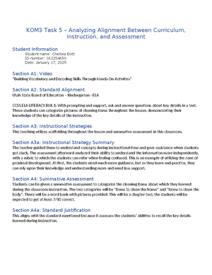 KOM3 Task 4 - KPM4 Task 4 – Assessment Planning - KOM3 Task 4 – Teaching Self-Evaluation Student ...